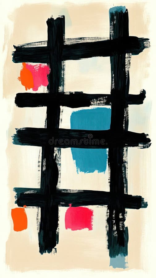 Abstract Artwork Featuring Bold Black Lines and Colorful Shapes on a ...