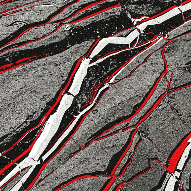Abstract Artwork Featuring Bold, Jagged Lines in Black, White, and Red ...