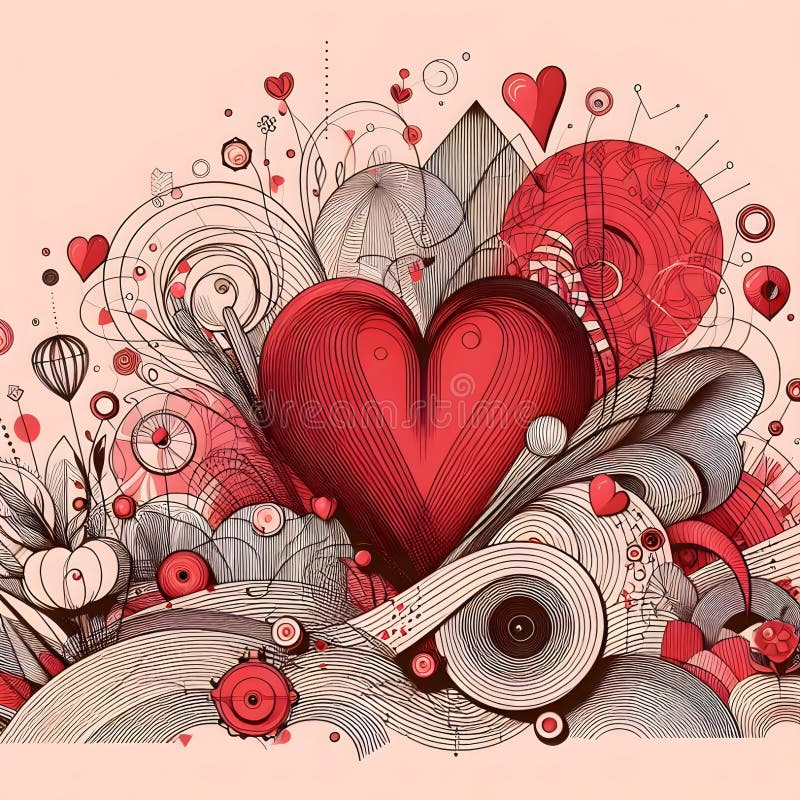 Abstract Artwork Featuring a Central Large Red Heart Surround Stock ...