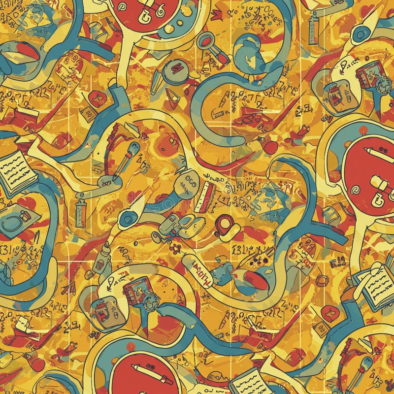 Abstract Artwork Featuring a Chaotic Mix of Illustrated Elements on a ...