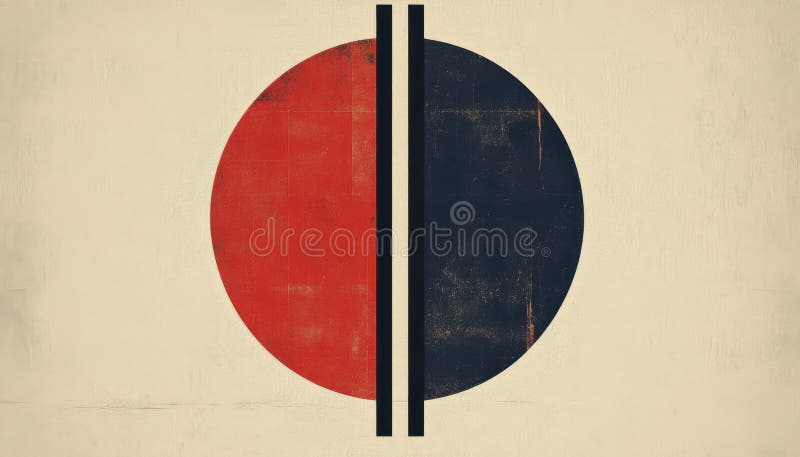 Abstract Red and Dark Blue Divided Circle on Beige Background Stock ...