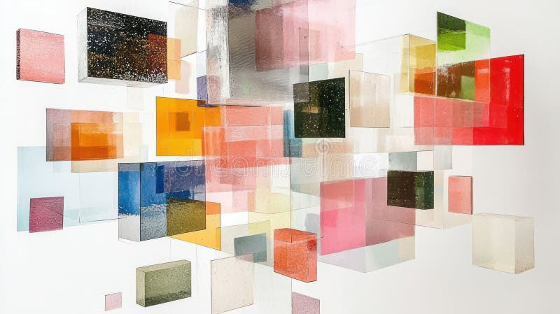 Abstract Artwork Featuring Colorful Translucent Blocks in Various Sizes ...