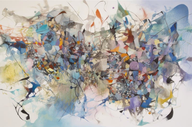 Abstract Artwork Featuring Deconstructed and Fragmented Shapes in Wispy ...