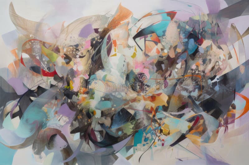 Abstract Artwork Featuring Deconstructed and Fragmented Shapes in Wispy ...