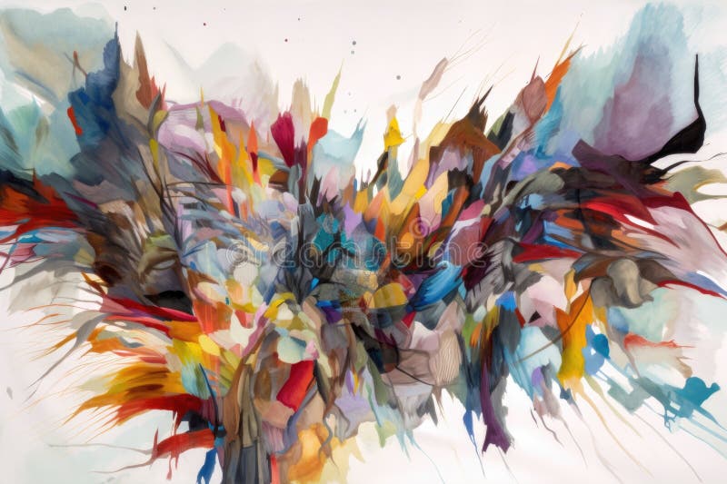 Abstract Artwork Featuring Deconstructed and Fragmented Shapes in Wispy ...