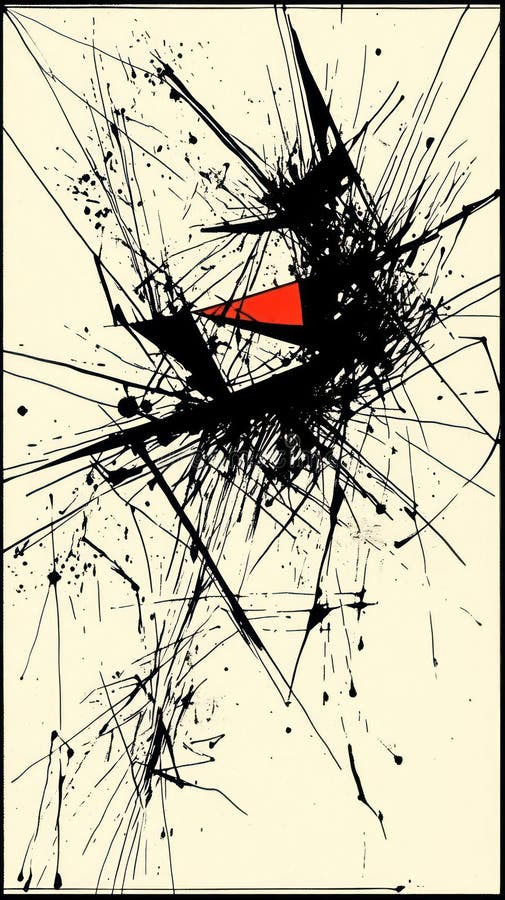 Abstract Artwork Featuring Dynamic Black Lines and a Prominent Red ...
