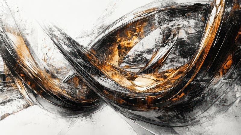 Abstract Artwork Featuring Dynamic Black and Orange Swirls, Evoking ...