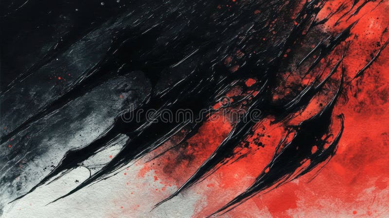 Abstract Red and Black Ink Wash Painting: Fiery Strokes Stock ...