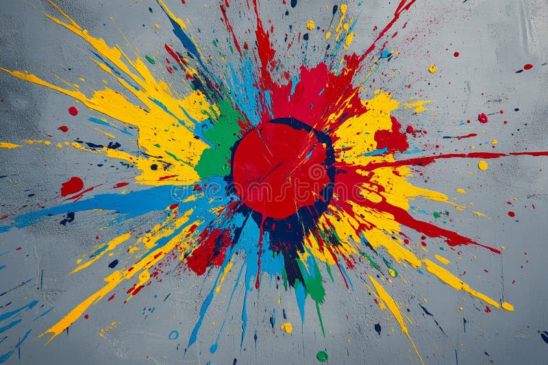 Vibrant Color Explosion on Gray Background Abstract Art Paint Splatters ...