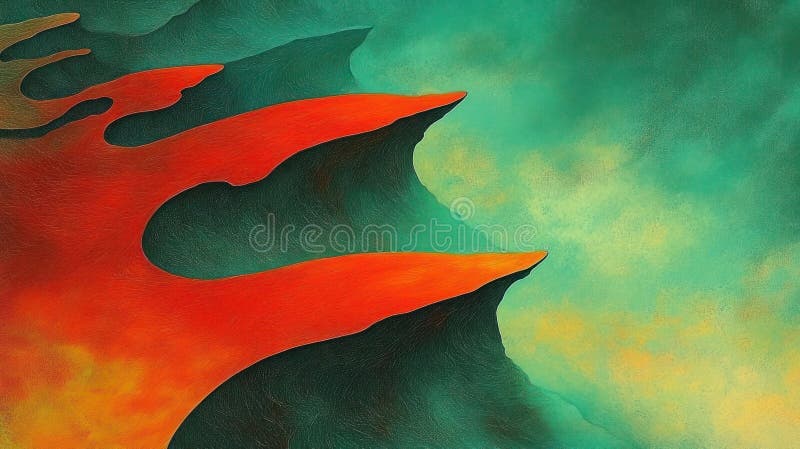 Abstract Artwork Featuring Dynamic Red and Green Shapes, Evoking ...
