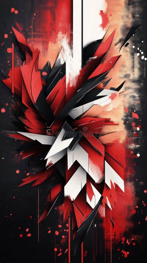 Abstract Artwork Featuring Dynamic Shapes and Bold Colors in Red, Black ...