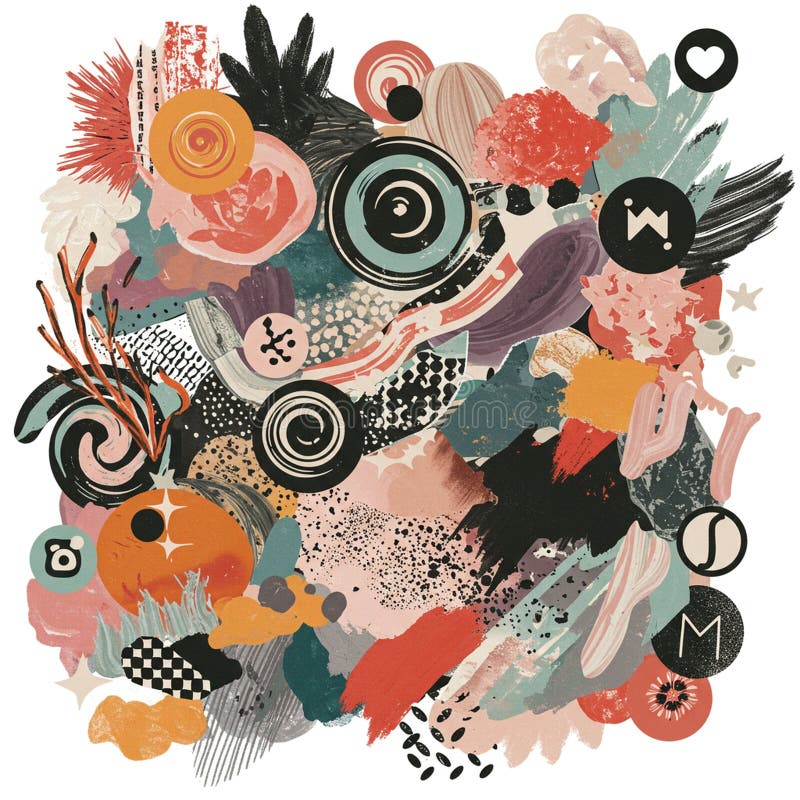 Abstract Artwork Featuring an Eclectic Mix of Circles, Swirls, and ...