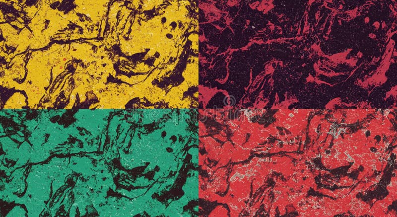 Abstract Artwork Featuring a Four-panel Design with Marbled Textures ...