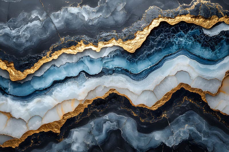 Abstract Geode-Inspired Art with Gold, Blue, and Black Layers - Ideal for Modern Interior Design ...