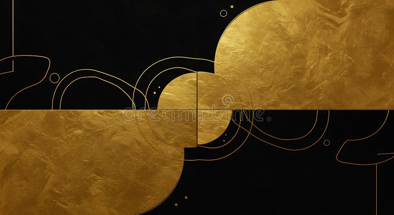 Abstract Artwork Featuring Interconnected Golden Geometric Shapes on a ...