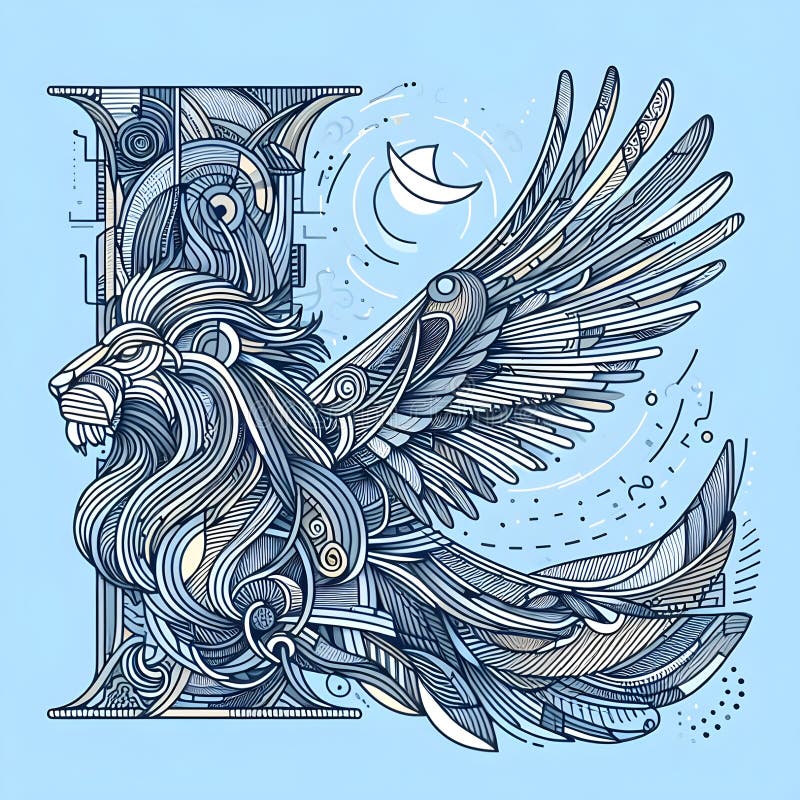 Abstract Artwork Featuring an Intricate Winged Lion Composed Stock ...