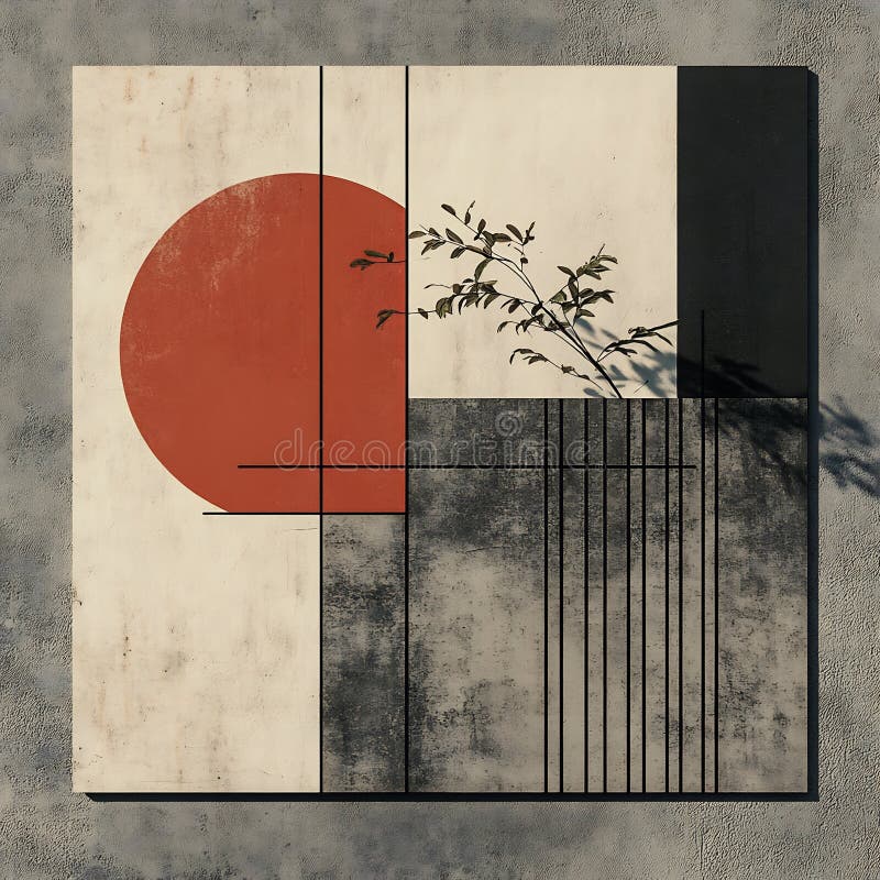 Abstract Artwork Featuring a Large Red Circle on a Textured Canvas ...