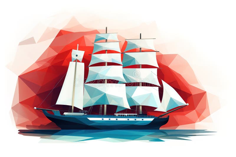 Low Poly Sailing Ship: Abstract Nautical Artwork Stock Illustration ...