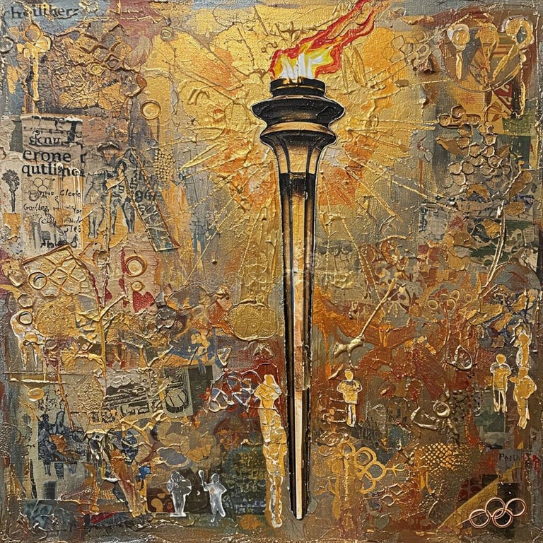 Abstract Artwork Featuring an Olympic Torch with a Red-orange Flame As ...