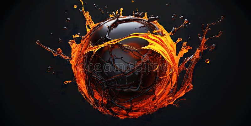 Abstract Artwork Featuring a Sphere with a Fiery Splash Effect Stock ...