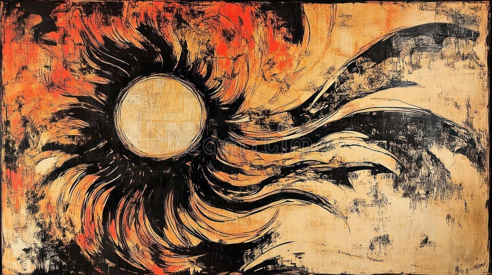 Abstract Sunburst: Fiery Orange and Black Acrylic Painting Stock ...