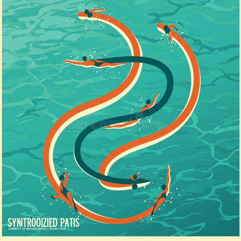 Abstract Artwork Featuring Swimmers in a Synchronized Formation within ...