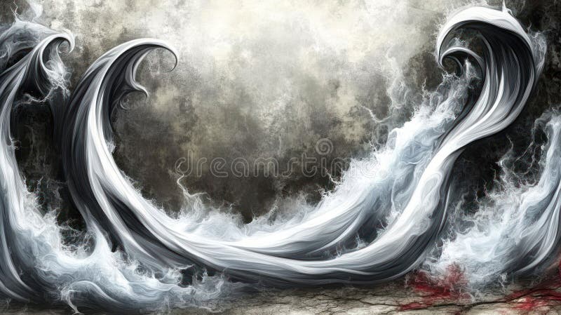 Abstract Artwork Featuring Swirling White Forms and Dark Textures ...