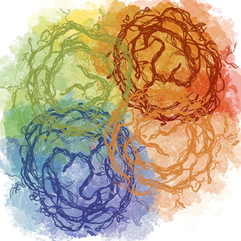 Abstract Artwork Featuring Three Intertwined, Circular Patterns with ...