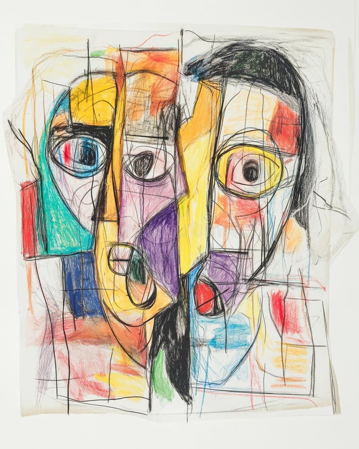Abstract Artwork Featuring Two Faces in Vibrant Colors and Dynamic ...