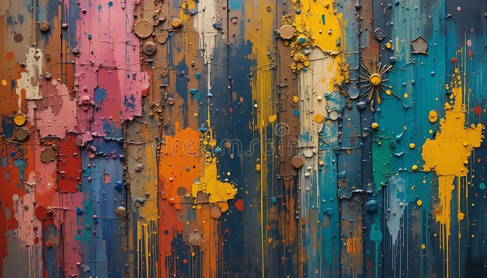 Abstract Artwork Featuring Vertical Drips and Splatters of Vibrant ...