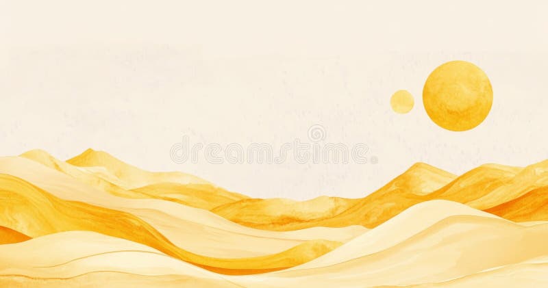 An Abstract Artwork Featuring Yellow-sand Watercolor Mountains and ...