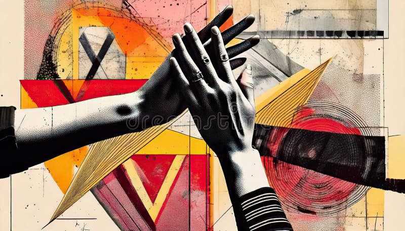 Abstract Artwork of Hands with Geometric Shapes and Bold Colors Stock ...