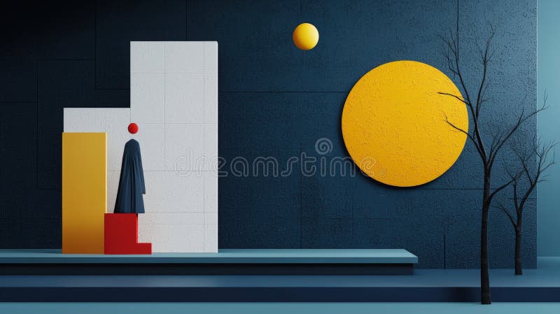 Abstract Artwork with Human Figure and Sun Stock Illustration ...