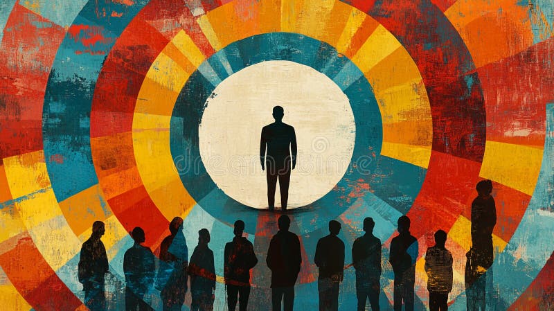 Abstract Artwork of People Standing before a Circular Light Stock ...