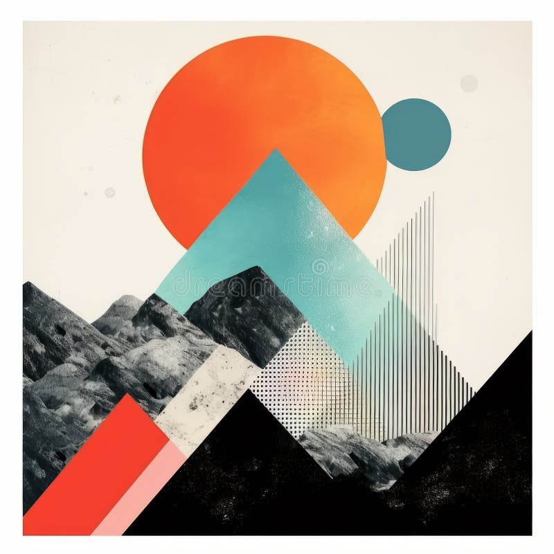 Abstract Graphic Design Poster with Mountains and Sun Stock ...