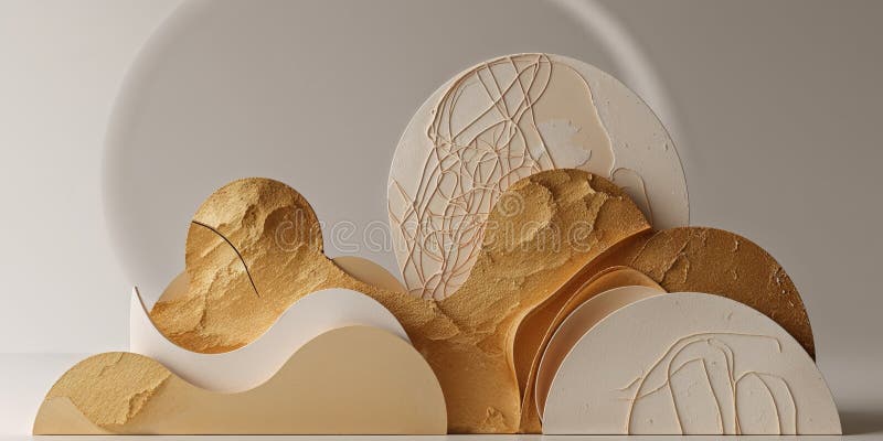 Abstract Artwork with Textured Layered Shapes in Gold and Beige. Stock ...