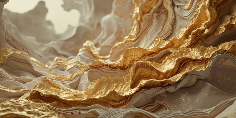 Abstract Artwork with Textured Layered Shapes in Gold and Beige Stock ...