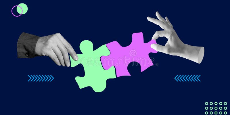 Abstract Artwork of Two Hands Connecting Colorful Puzzle Pieces ...