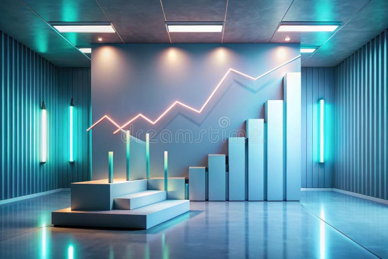 Abstract Ascending Graph Display in Modern Futuristic Room with Neon ...