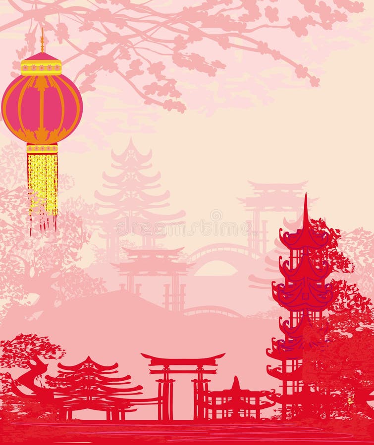 Abstract Asian Landscape Card Stock Vector - Illustration of beauty ...