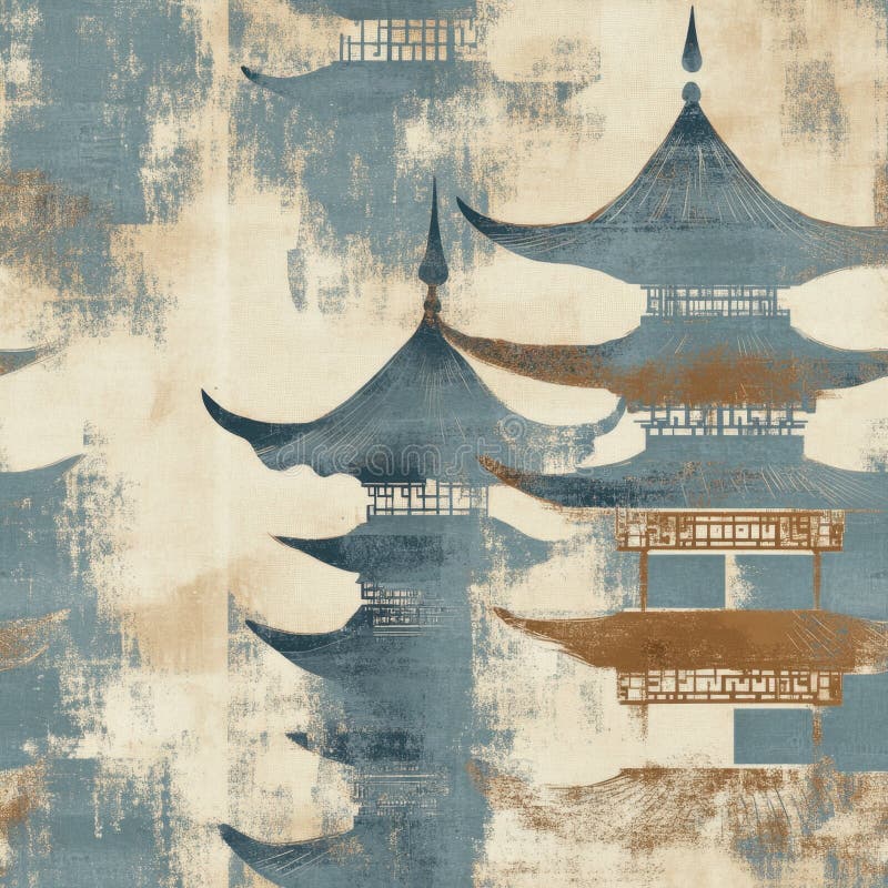 Abstract Asian Pagoda Artwork with Vintage Texture and Soft Hues Stock ...