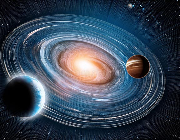 Abstract Binary Star System with Orbiting Planets Stock Illustration ...