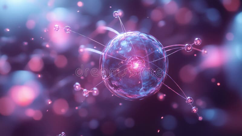Abstract Atom Core Showing Quantum Physics Connections in a Neon Style ...