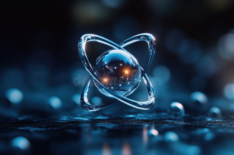 Metallic Atom Model with Orbiting Electrons, Futuristic Science Concept ...