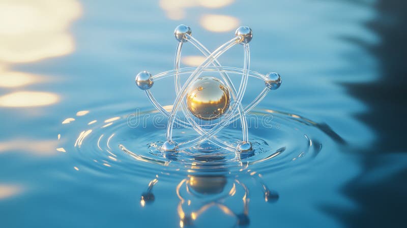 Abstract Atom Model Floating on Water Surface High Quality Image Stock ...