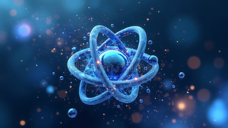 Abstract Atom Model, Glowing Blue Energy Particles Good Resolution ...