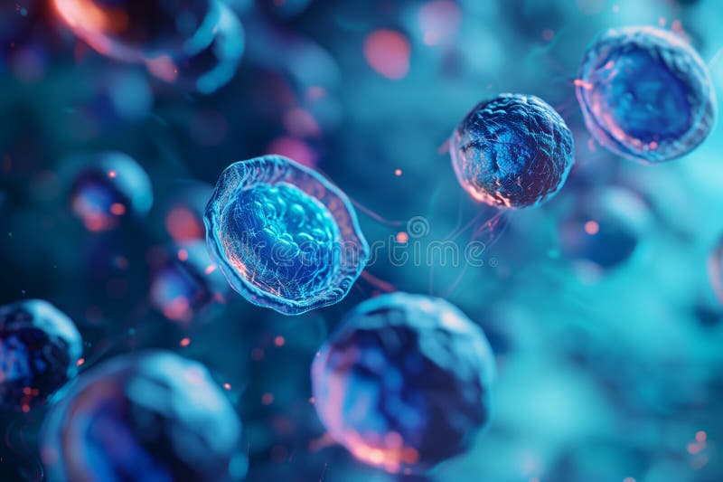 Abstract Atom or Molecule Structure. Human Cell on Blue Background ...