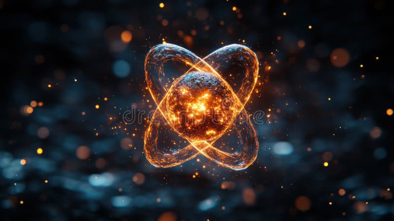 Abstract Atom with Orange and Blue Light Stock Illustration ...