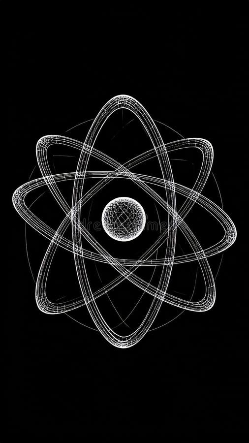 Abstract Atom Structure in Black and White Stock Illustration ...