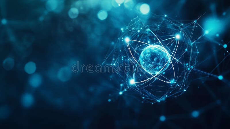 Abstract Blue Atom Structure Digital Art Network Technology Background ...